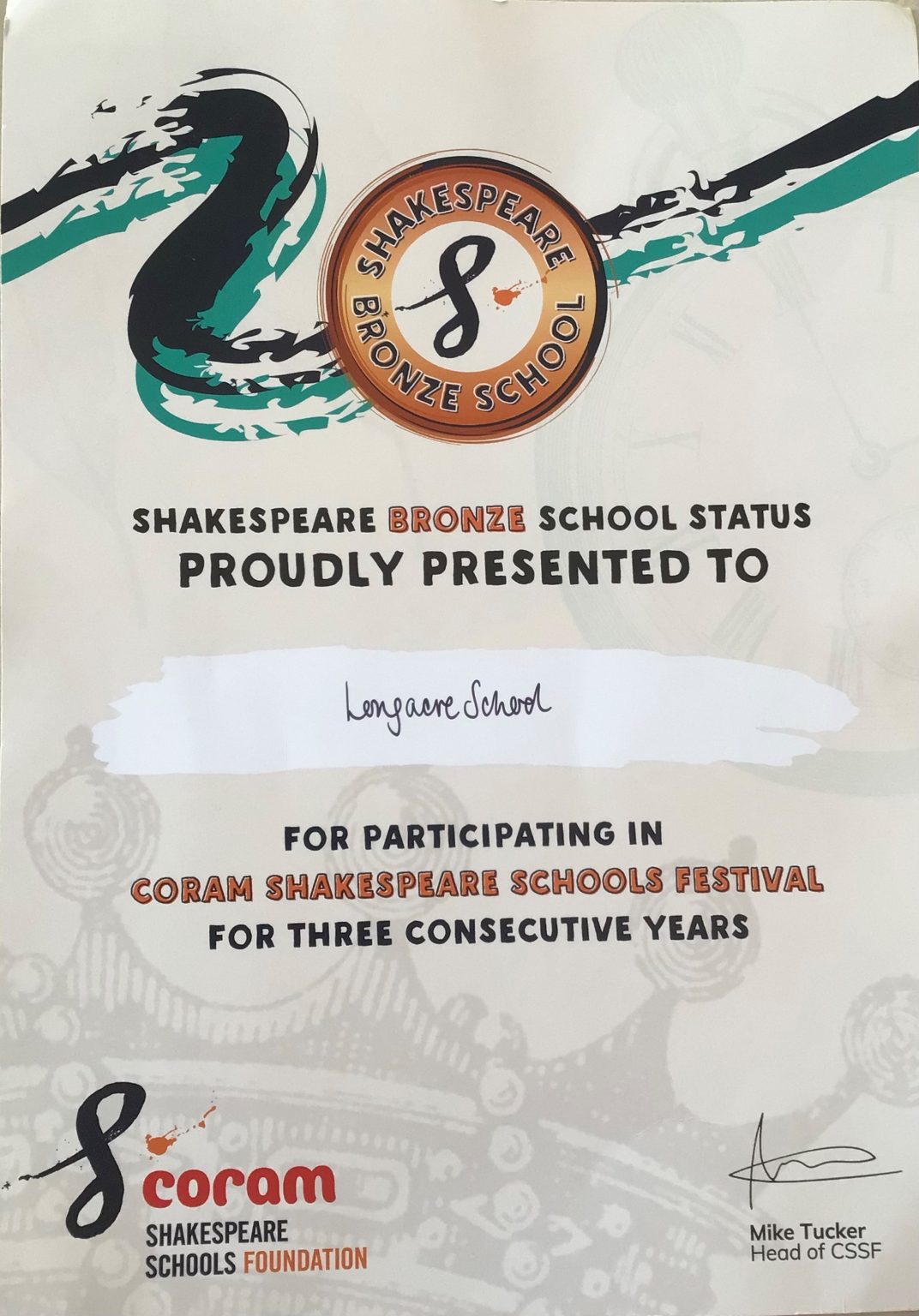 Coram Shakespeare Schools Foundation Bronze Award | Independent School ...